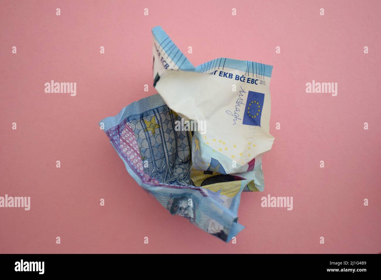 Crumble banknote. 20 euro creased. Throwing money. Currency/finance at ...