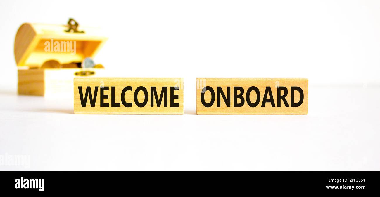 Welcome onboard symbol. Concept words Welcome onboard on wooden blocks ...
