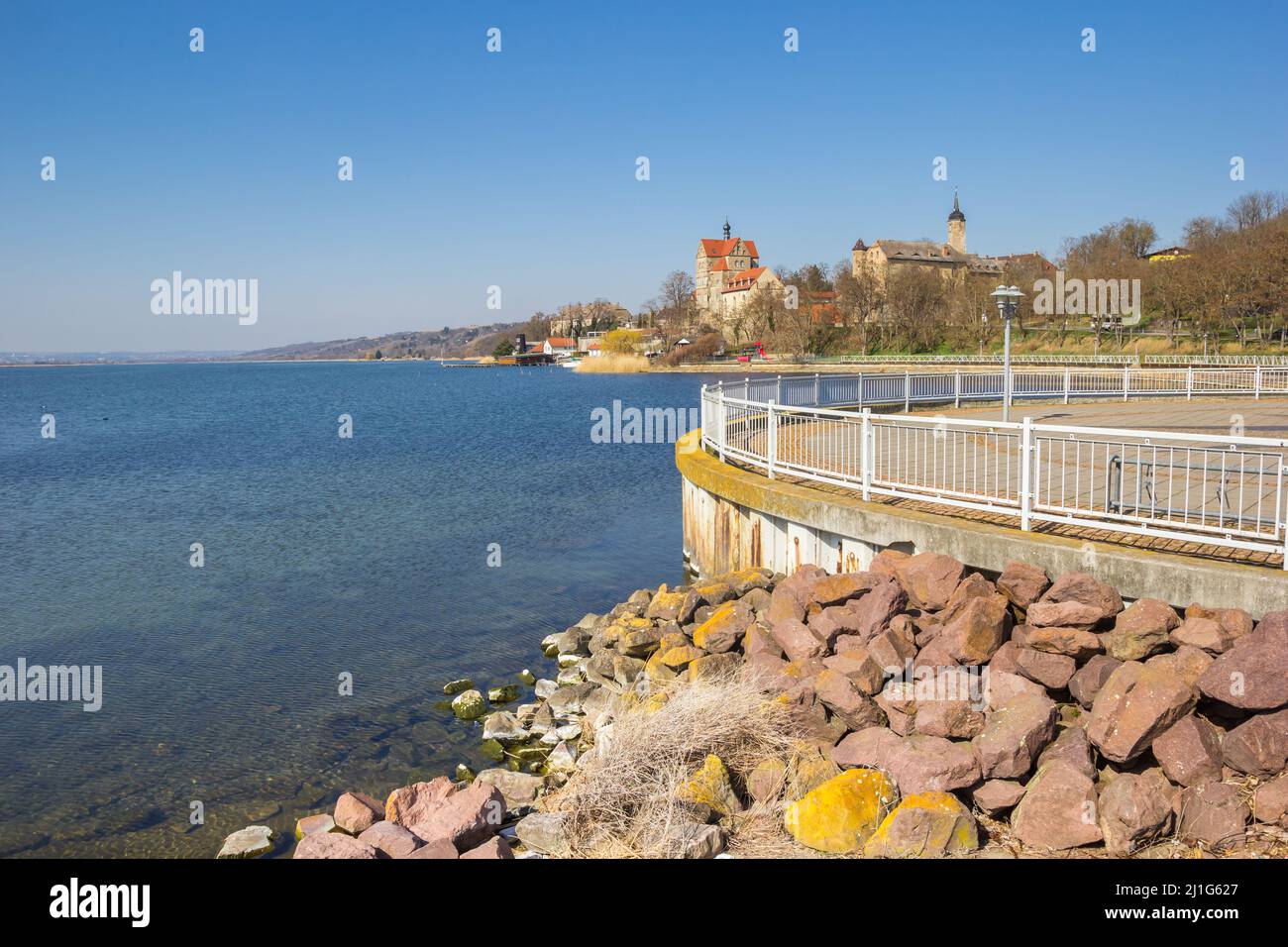 Viewing platform for the castle at the lake in Seeburg, Germany Stock ...