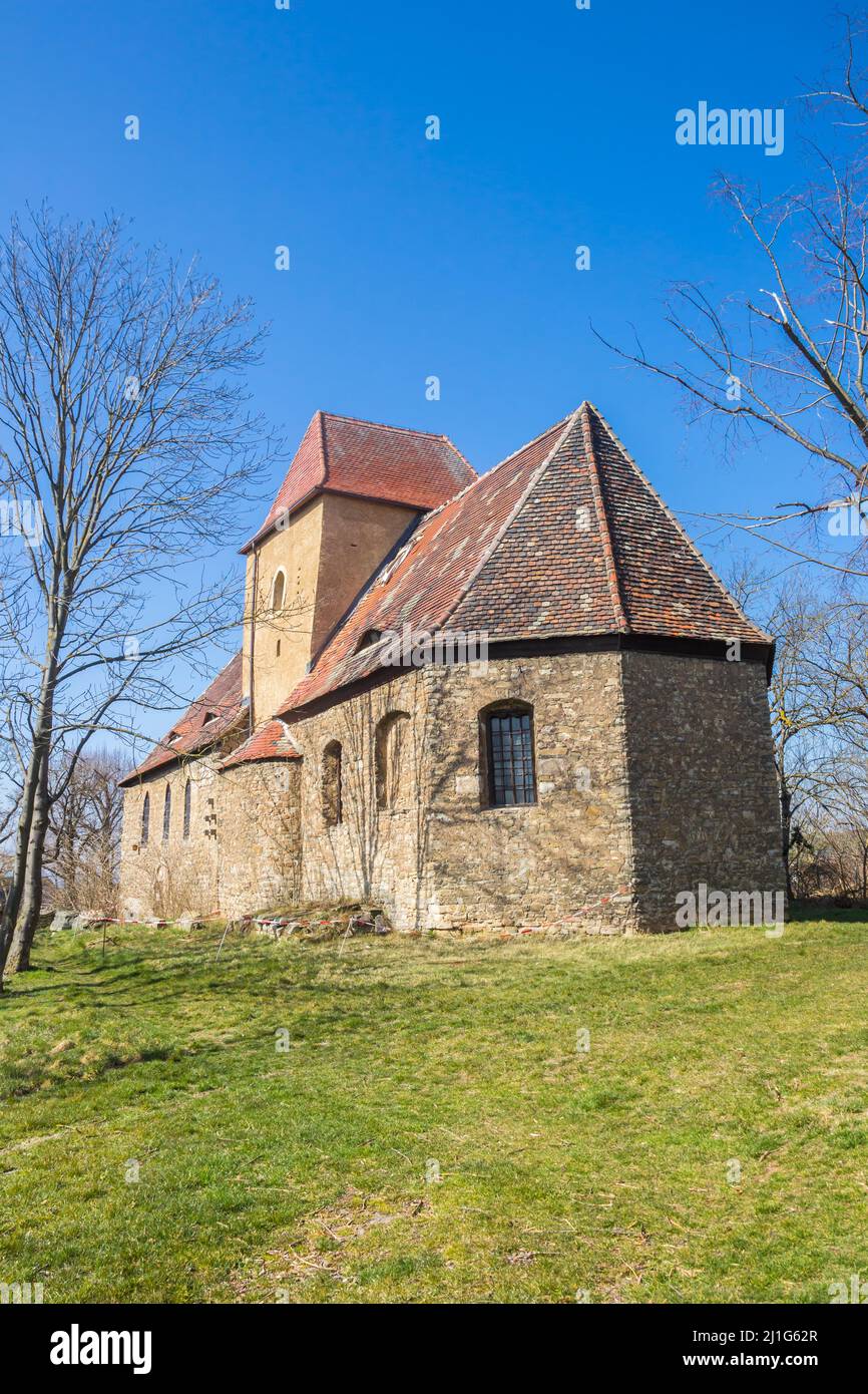 Historic St. Nicolai church on top of the hill in Seeburg, Germany ...