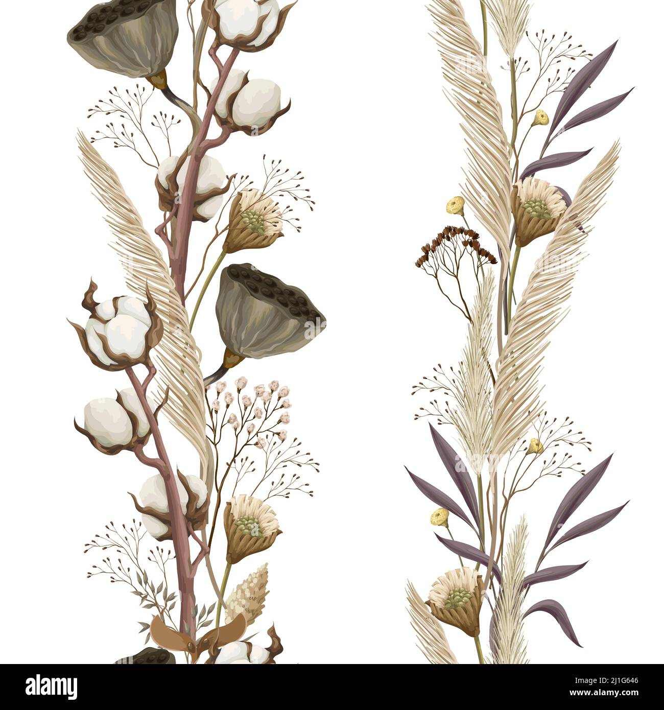 Seamless pattern of watercolor dried flowers hi-res stock photography ...