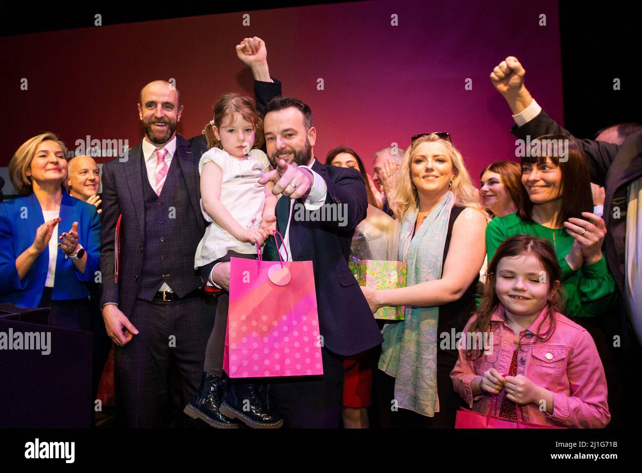 SDLP leader Colum Eastwood (centre) MP with wife Rachel (fourth from ...