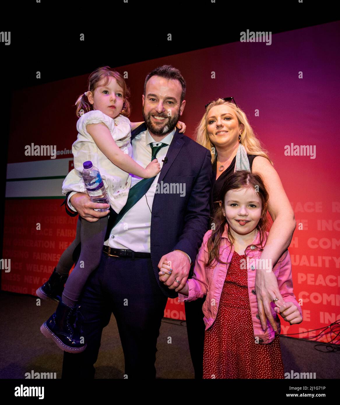 SDLP leader Colum Eastwood MP with wife Rachel and their children Rosa ...