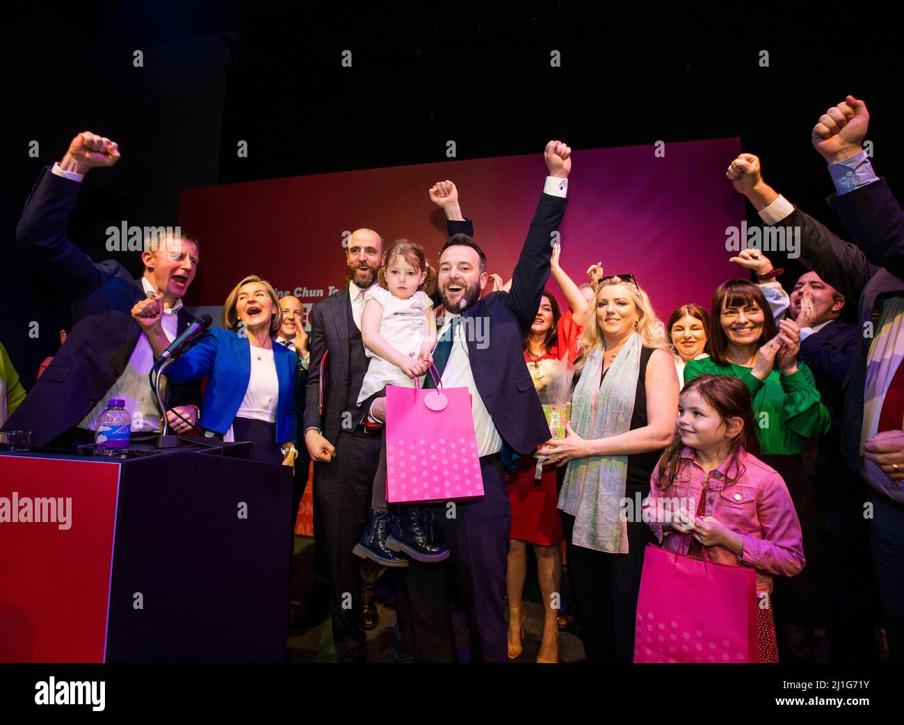 SDLP leader Colum Eastwood (centre) MP with wife Rachel (fourth from ...