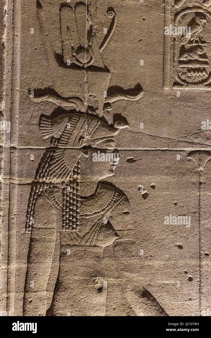 Bas-relief carving of the goddess Isis in the Temple of Isis at Philae ...