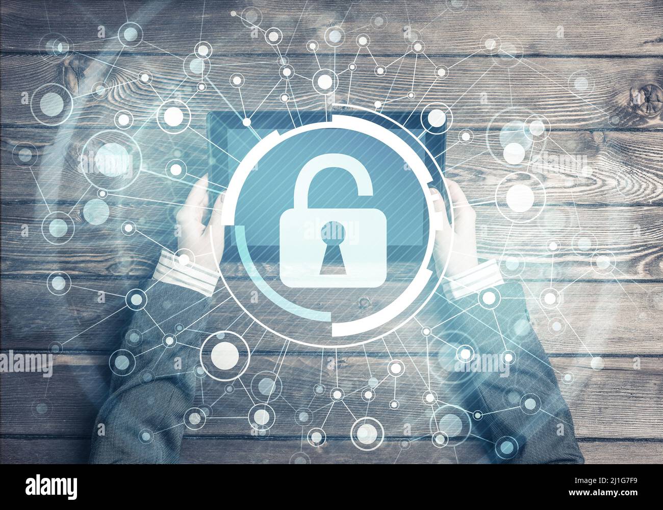 Concept of computer access with media lock icon on tablet screen Stock ...