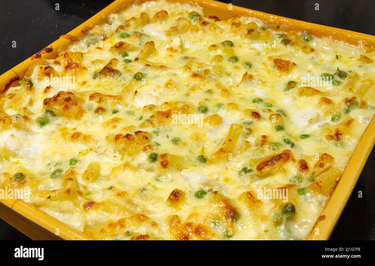 Fish pie mac 'n' cheese Stock Photo - Alamy