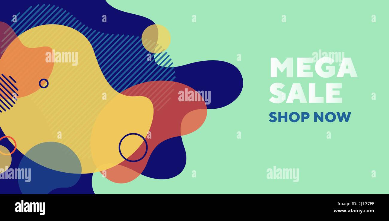Mega sale abstract banner design with flux shapes. Fluid dynamical ...