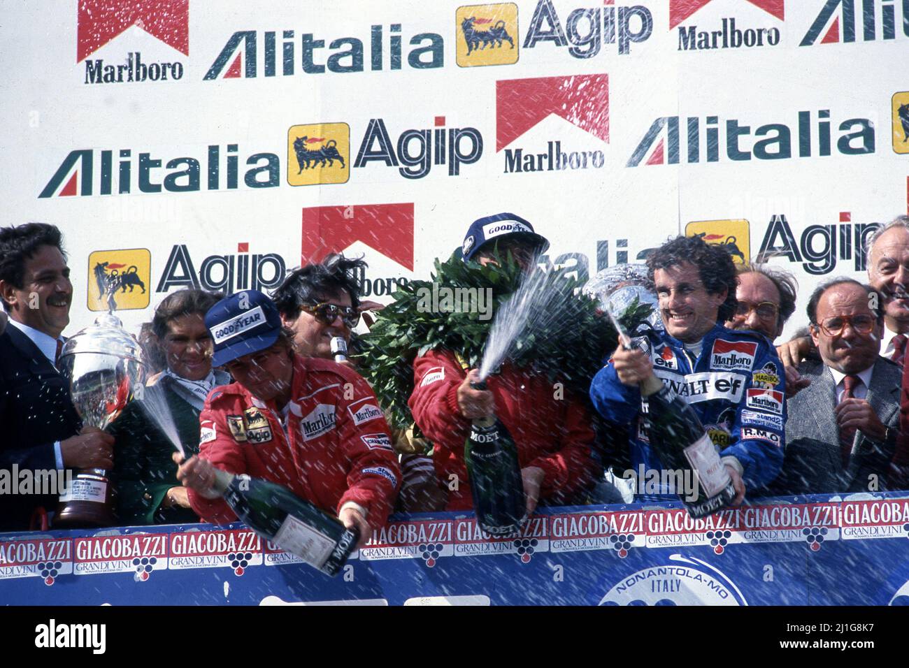 On podium 1st position Patrick Tambay (FRA) Ferrari 2nd position Alain ...