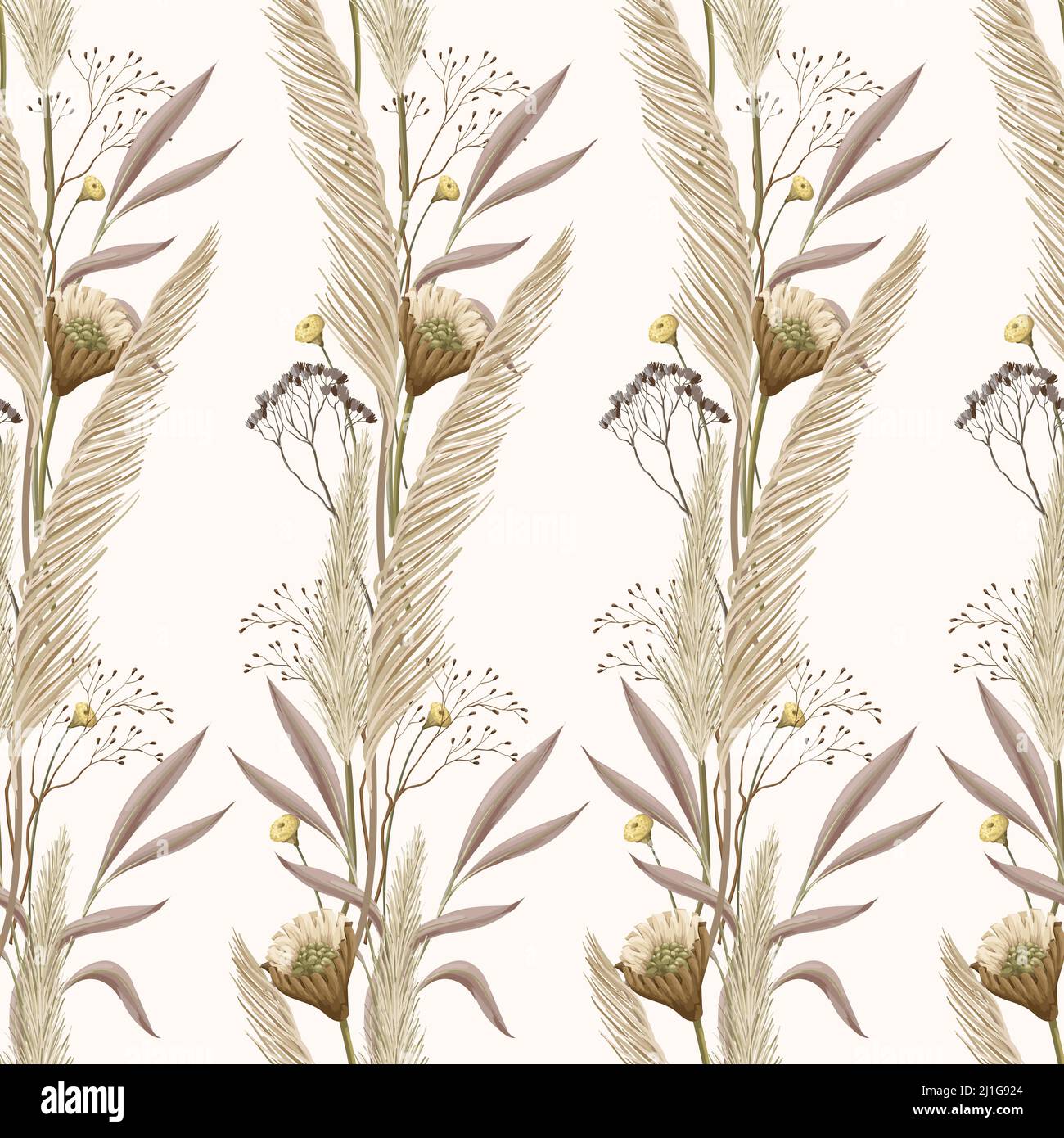 Seamless pattern with dried autmn flowers. Vector Stock Vector Image ...