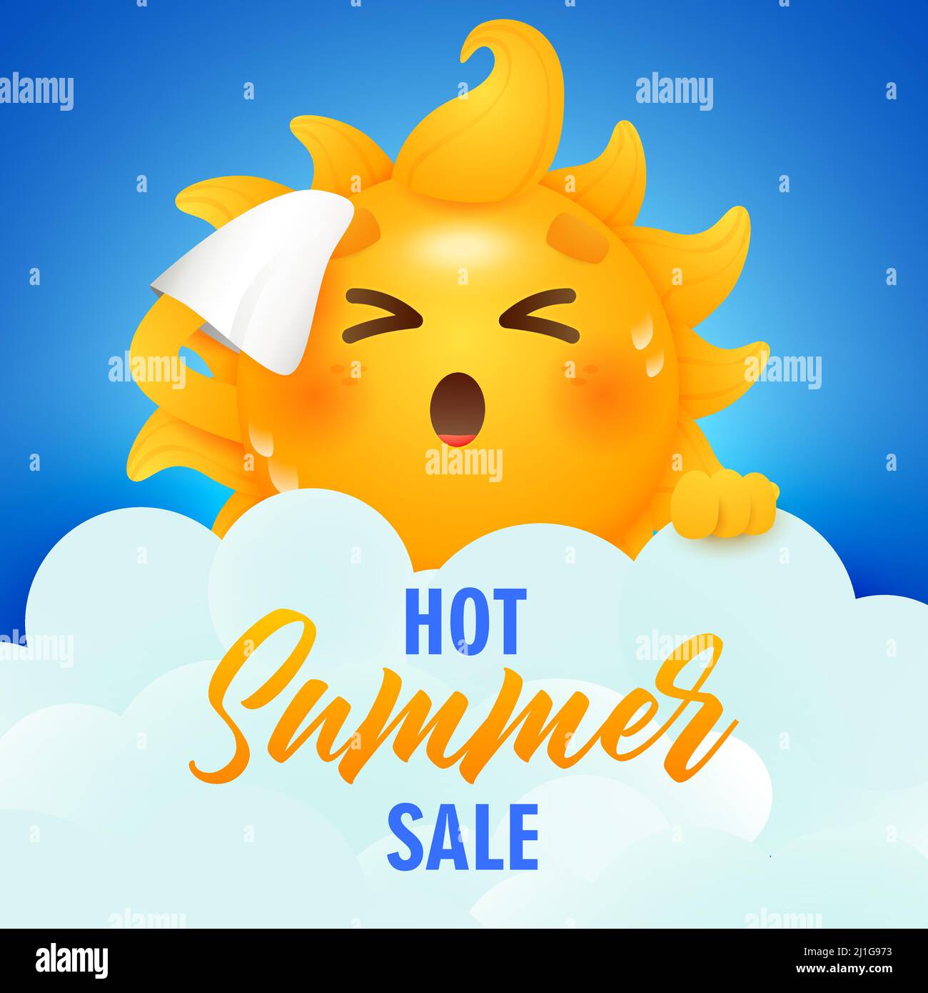 Hot summer sale lettering and sun cartoon character. Tourism, summer ...