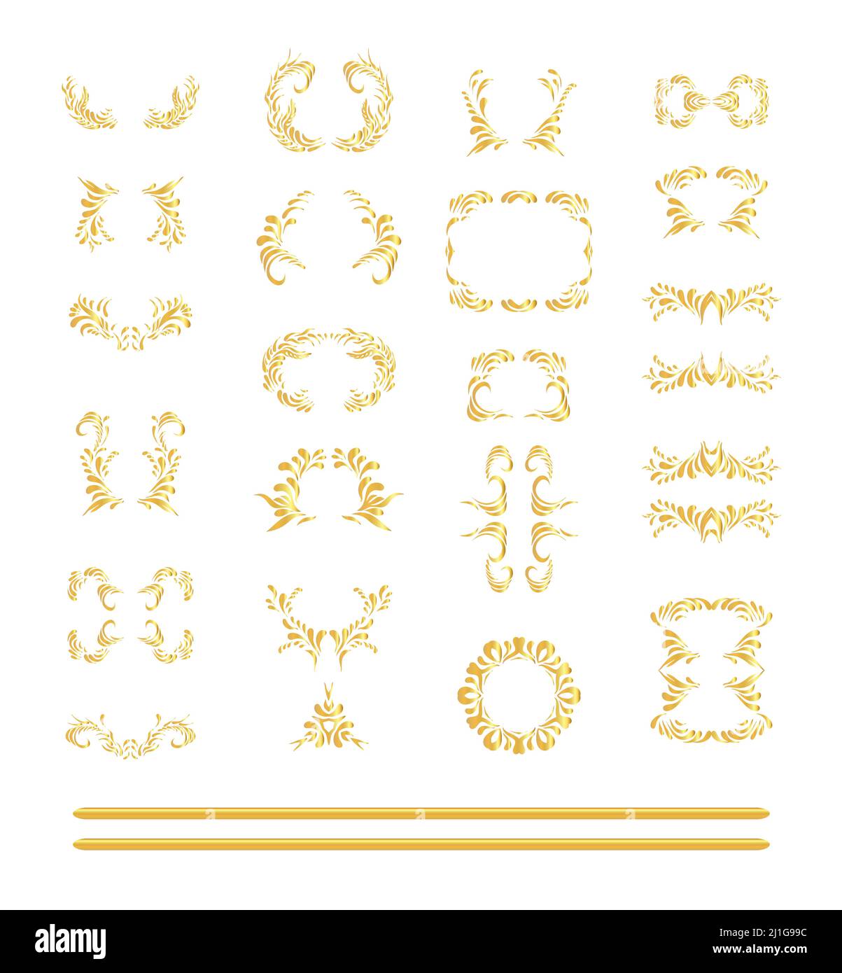 Set of vintage gold design elements. Decorative gold elements, border ...