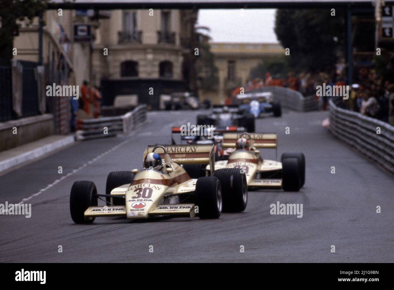 Chico Serra (BRA) Arrows A6 Ford Cosworth leads teammate Marc Surer (CH ...