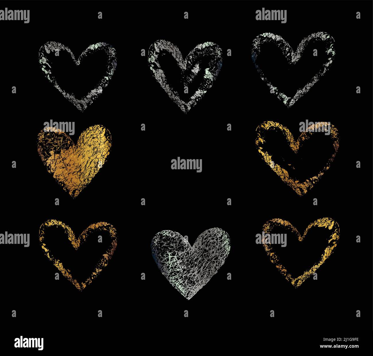 Golden set of the hand drawing hearts isolated on black Stock Vector ...