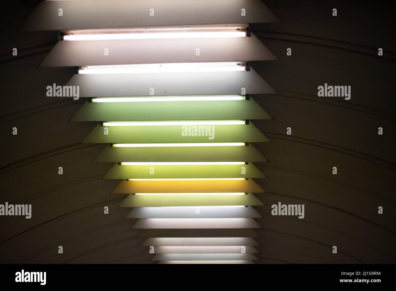 Lamp on ceiling. Light design. Architecture details. Lines of light ...