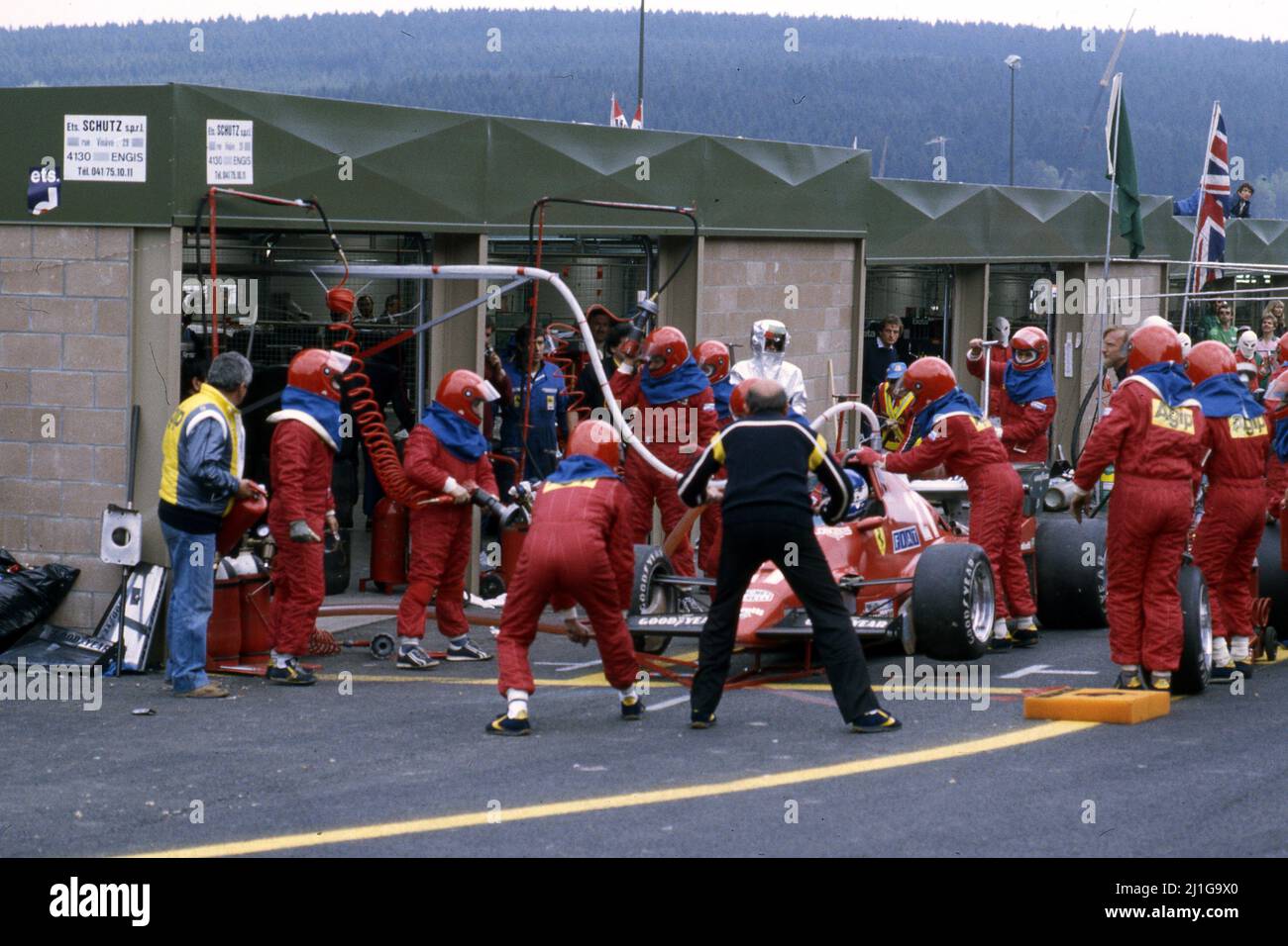 Patrick Tambay (FRA) Ferrari 126C3 2nd position during pit stop Stock ...