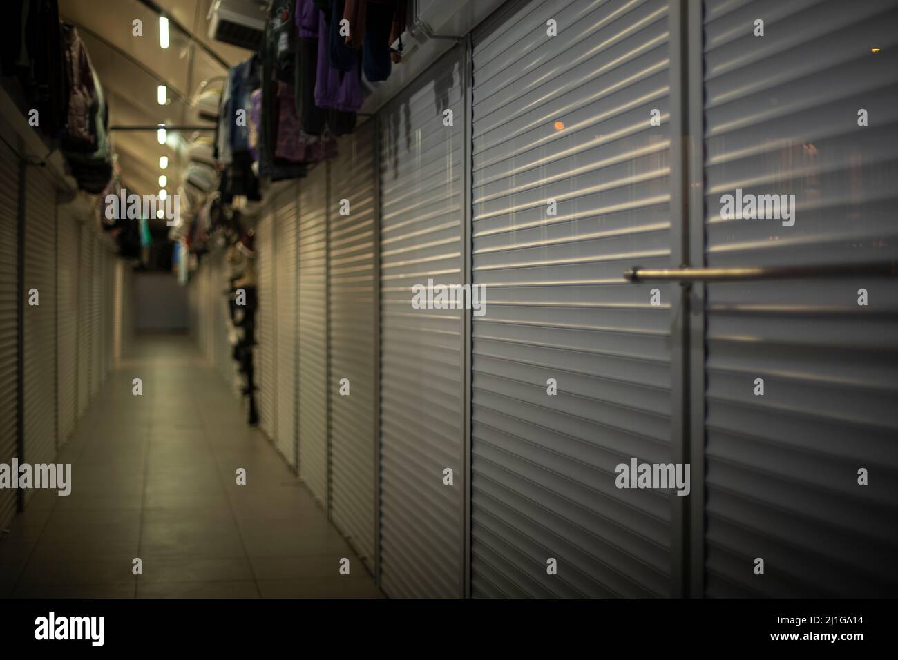 Shops are closed. Shopping arcade. Corridor in shopping pavilion ...