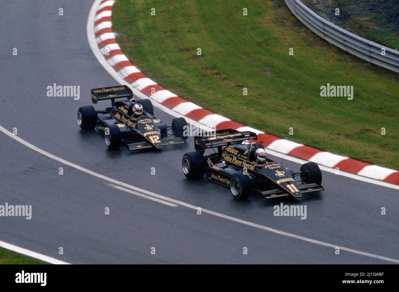 Elio de Angelis (ITA) Lotus 93T Renault leads Nigel Mansell (GBR) Lotus 92 Ford Cosworth Stock ...