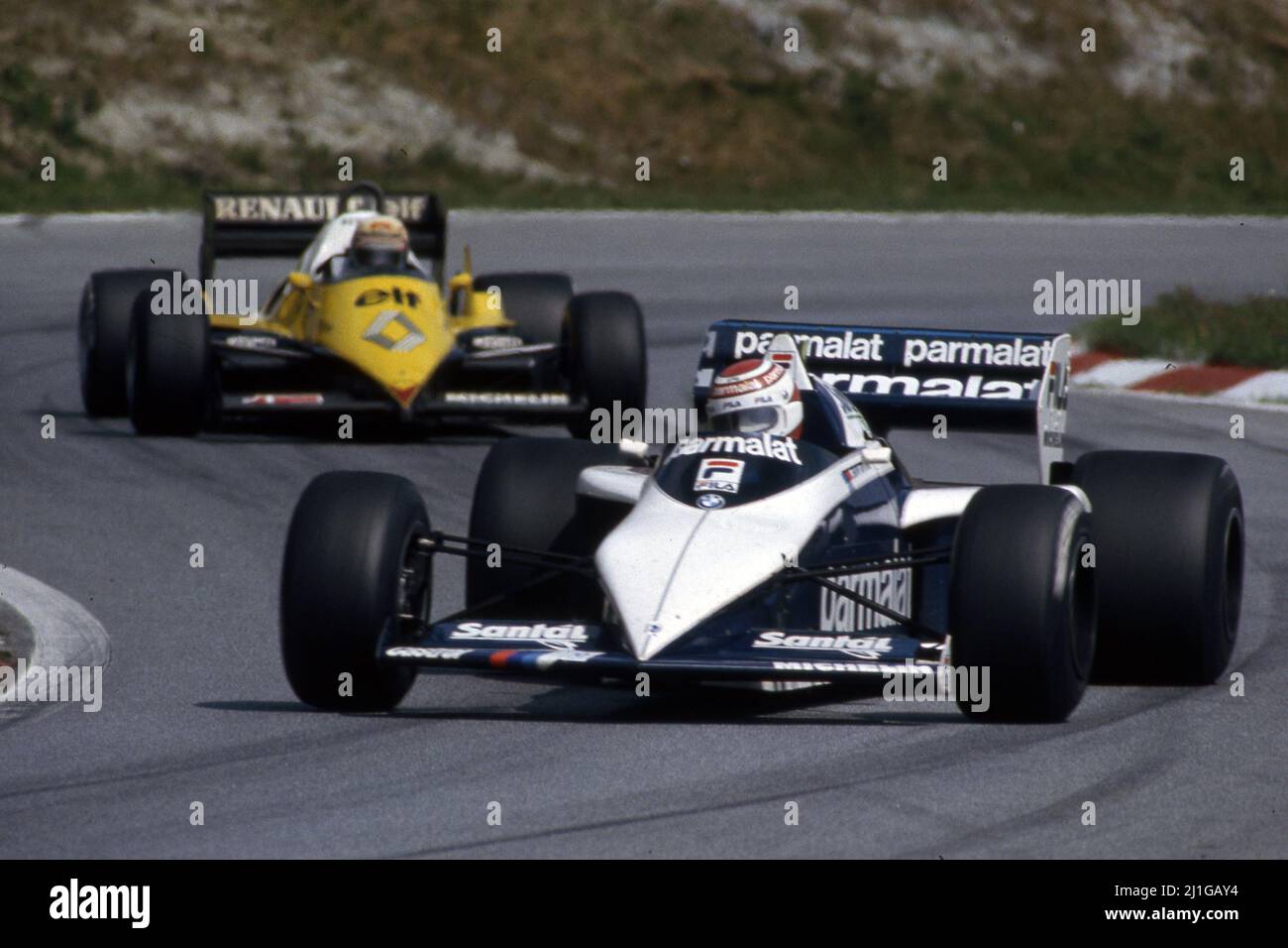 Nelson Piquet (BRA) Brabham BT 52B Bmw 3rd position leads Alain Prost ...