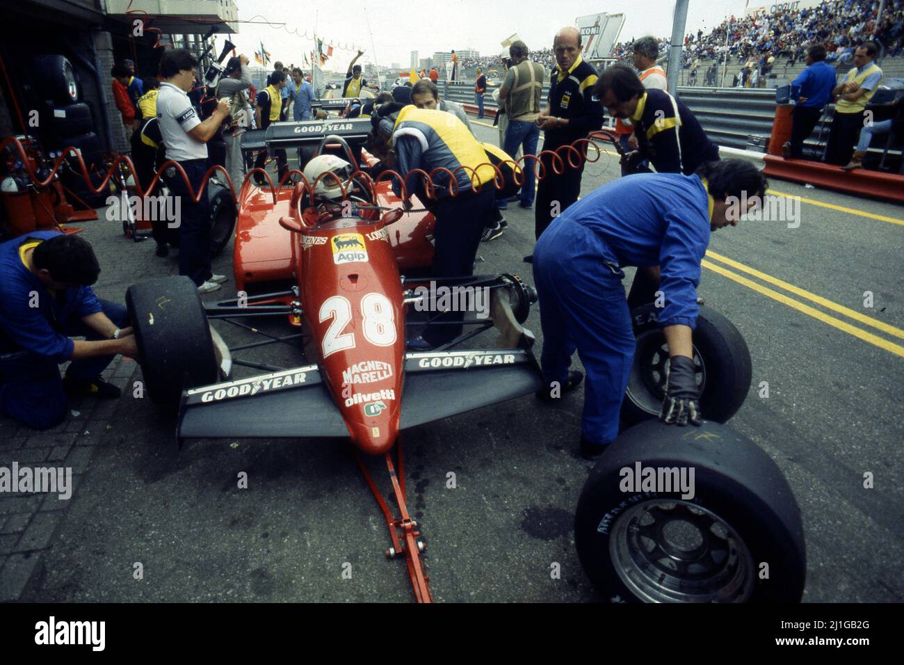 Rene Arnoux (FRA) Ferrari 126 C3 1st position during pit stop Stock ...