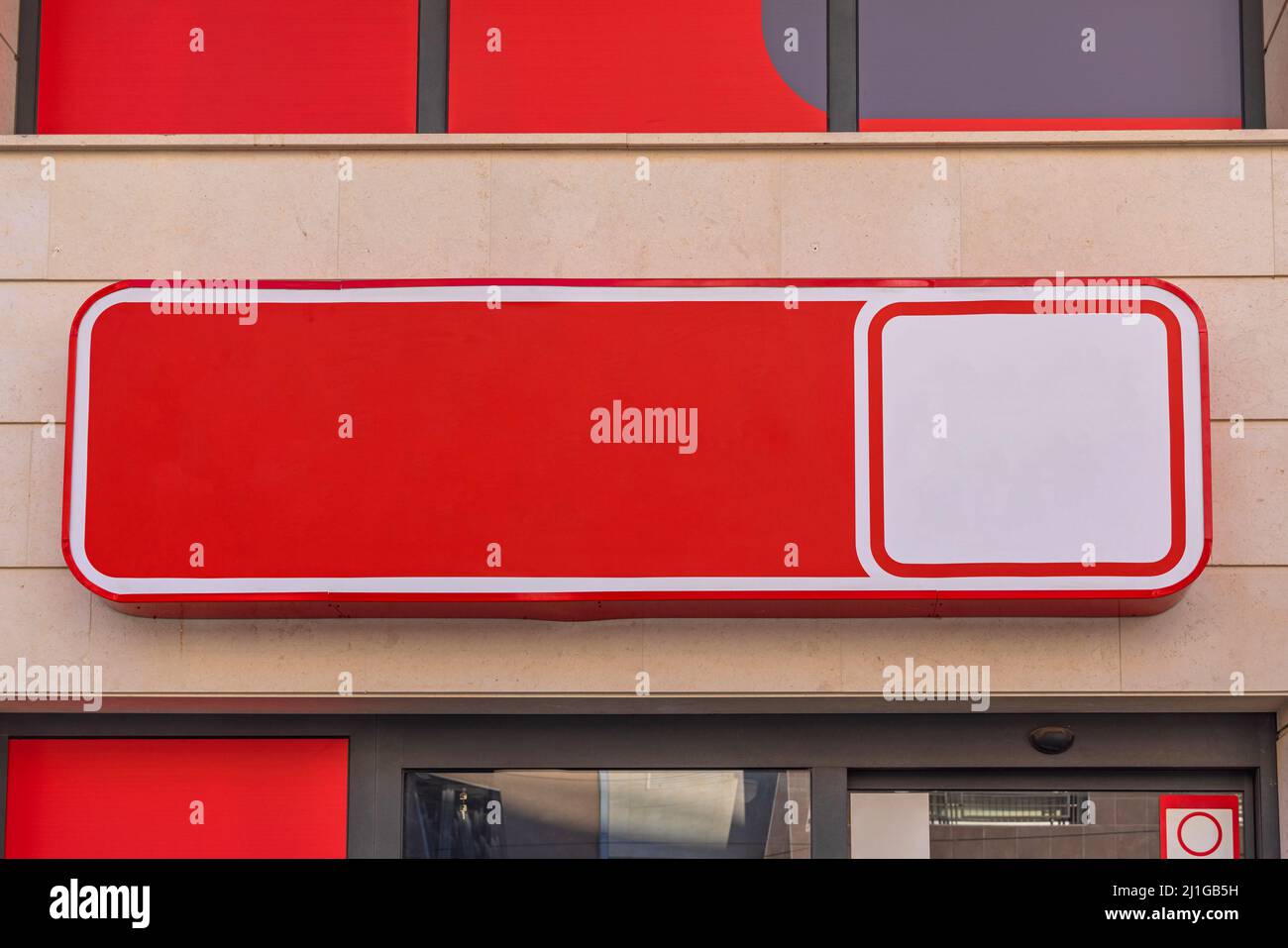 Big Red Sign Box at Building Exterior Copy Space Stock Photo - Alamy