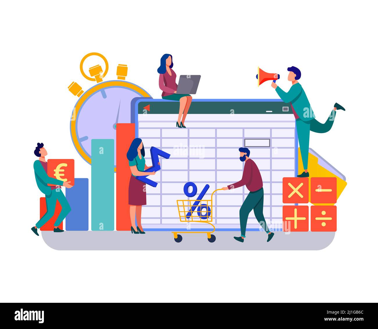 Accounting app vector illustration. Professionals working on financial ...