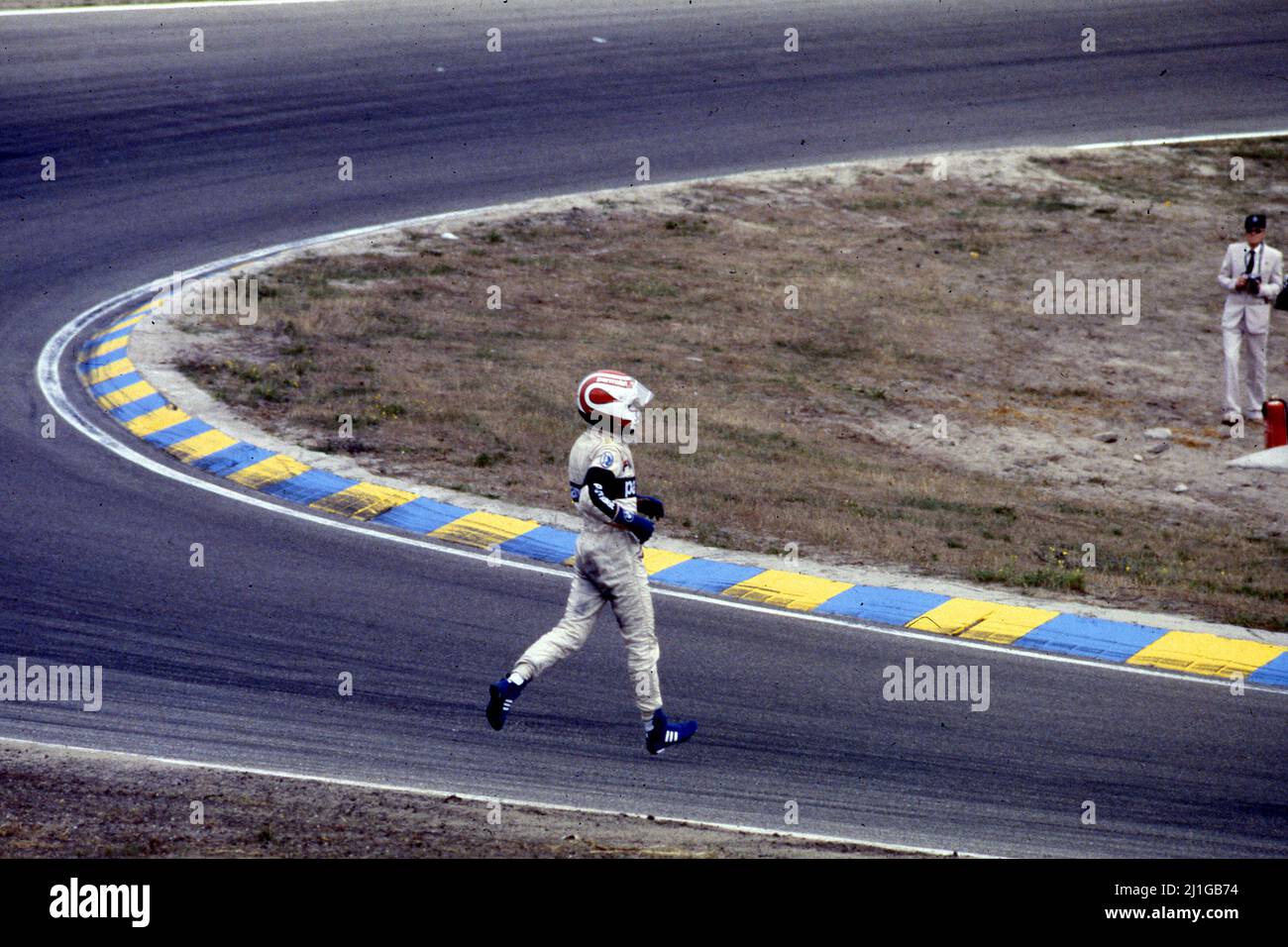 Nelson Piquet (BRA) Brabham through walking the track after crash with ...