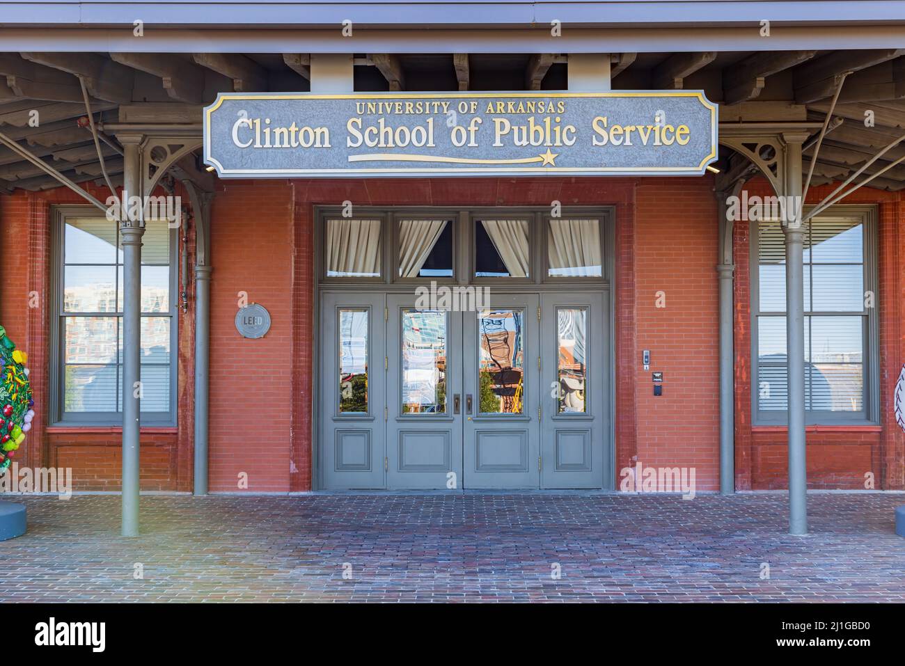 Arkansas, MAR 19 2022 - Sunny view of the Clinton School of Public ...