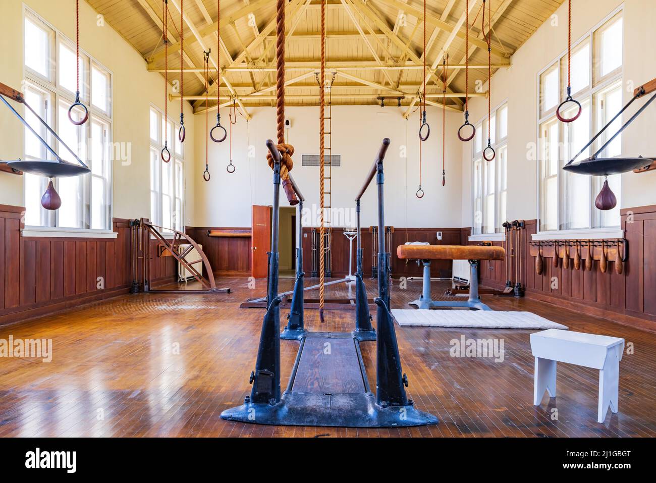 Arkansas, MAR 19 2022 - Interior view of the gym in Fordyce Bathhouse ...