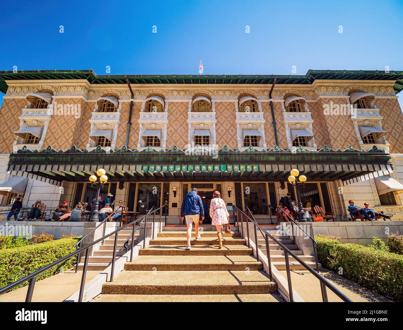 Arkansas, MAR 19 2022 - Sunny view of the Fordyce Bathhouse visitor ...