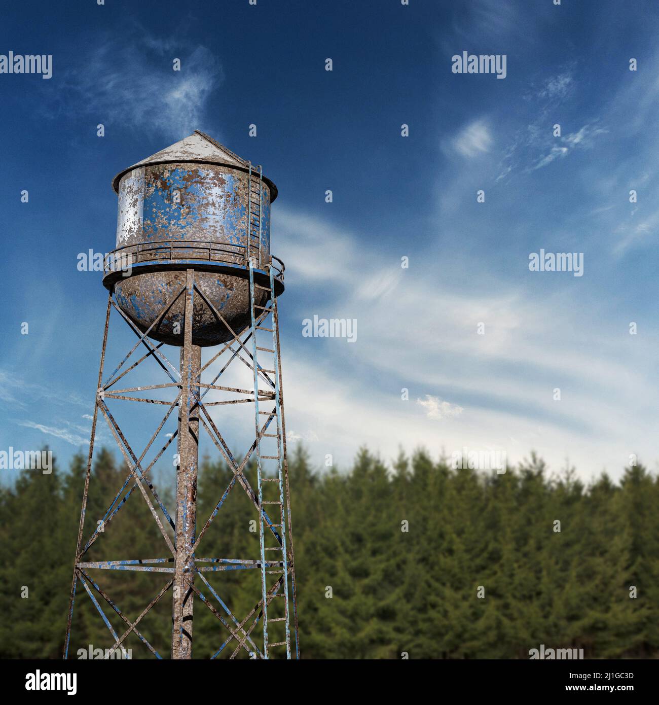 3d illustration of a rusty water tank tower Stock Photo - Alamy