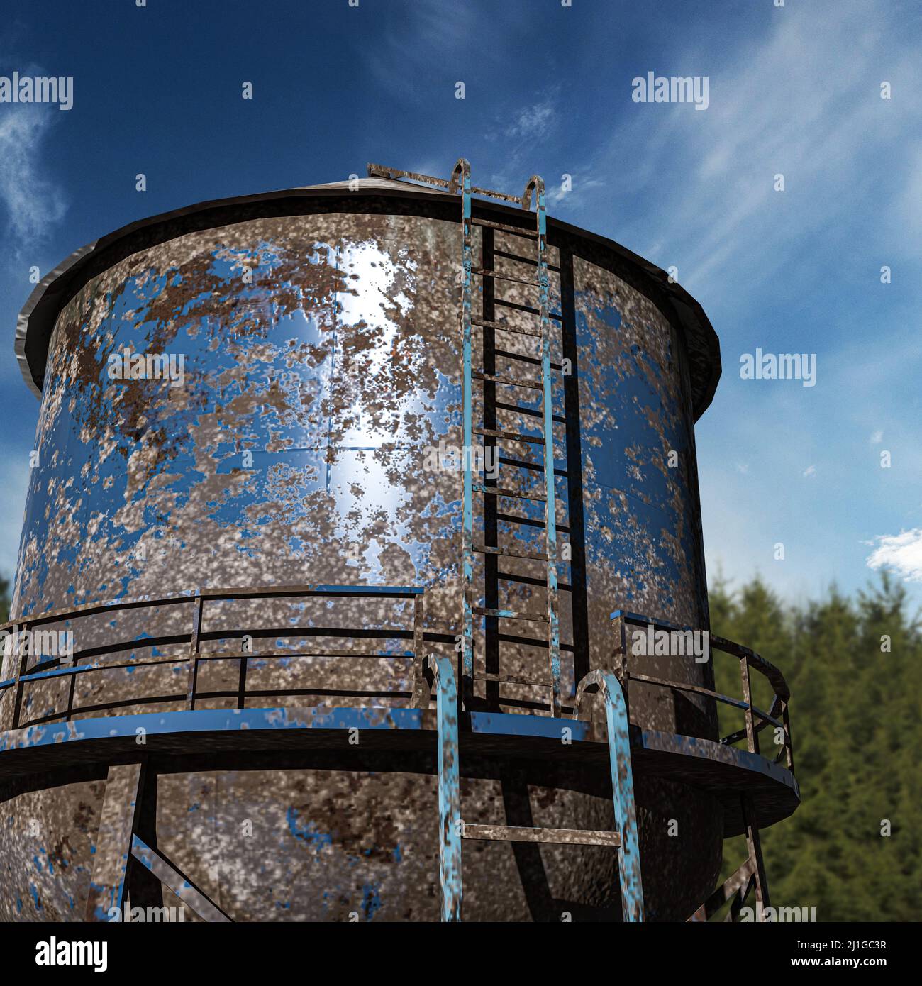 3d illustration of a rusty water tank tower Stock Photo - Alamy