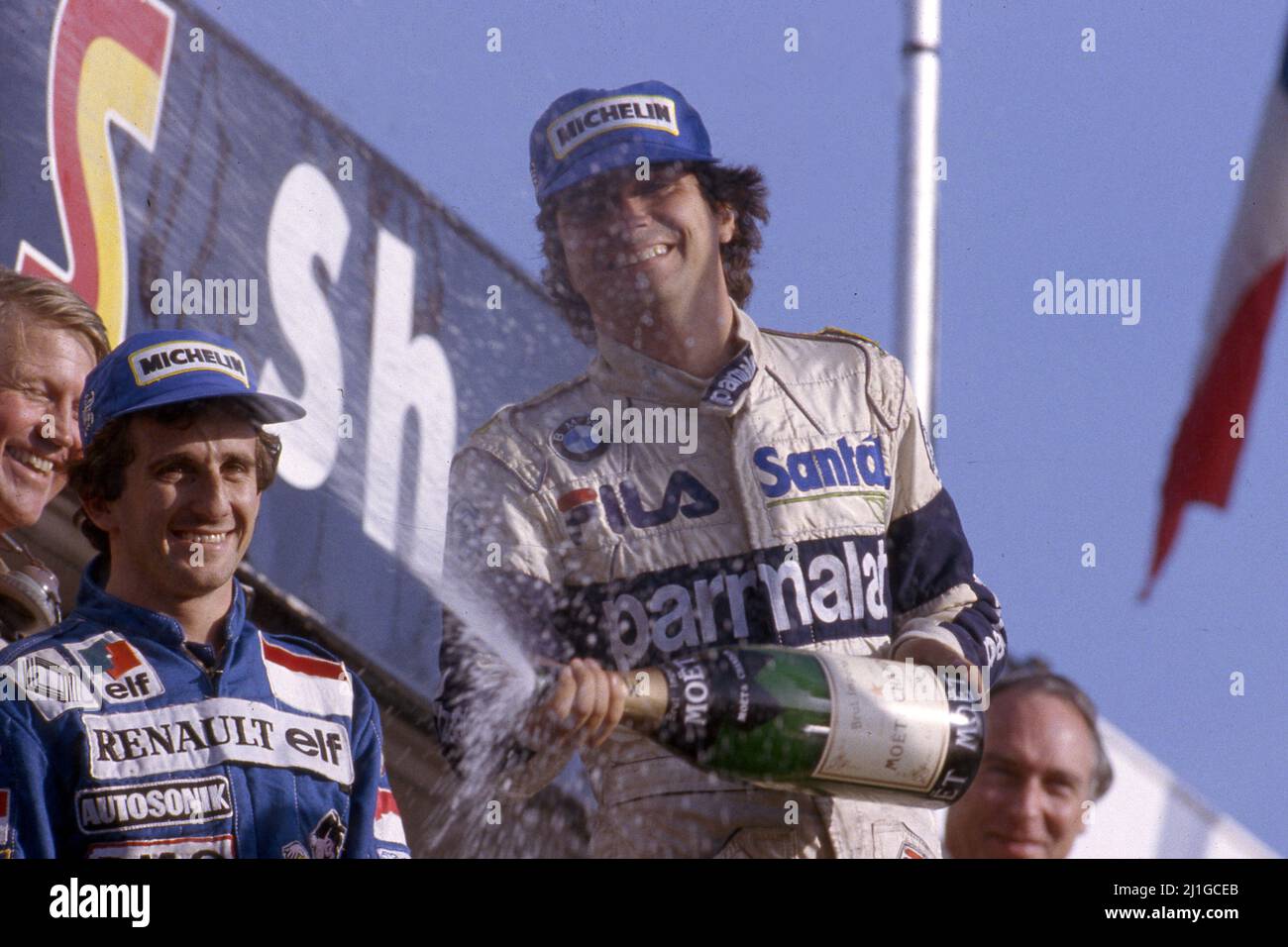 Nelson Piquet (BRA) Brabham 1st position and Alain Prost (FRA) Renault ...