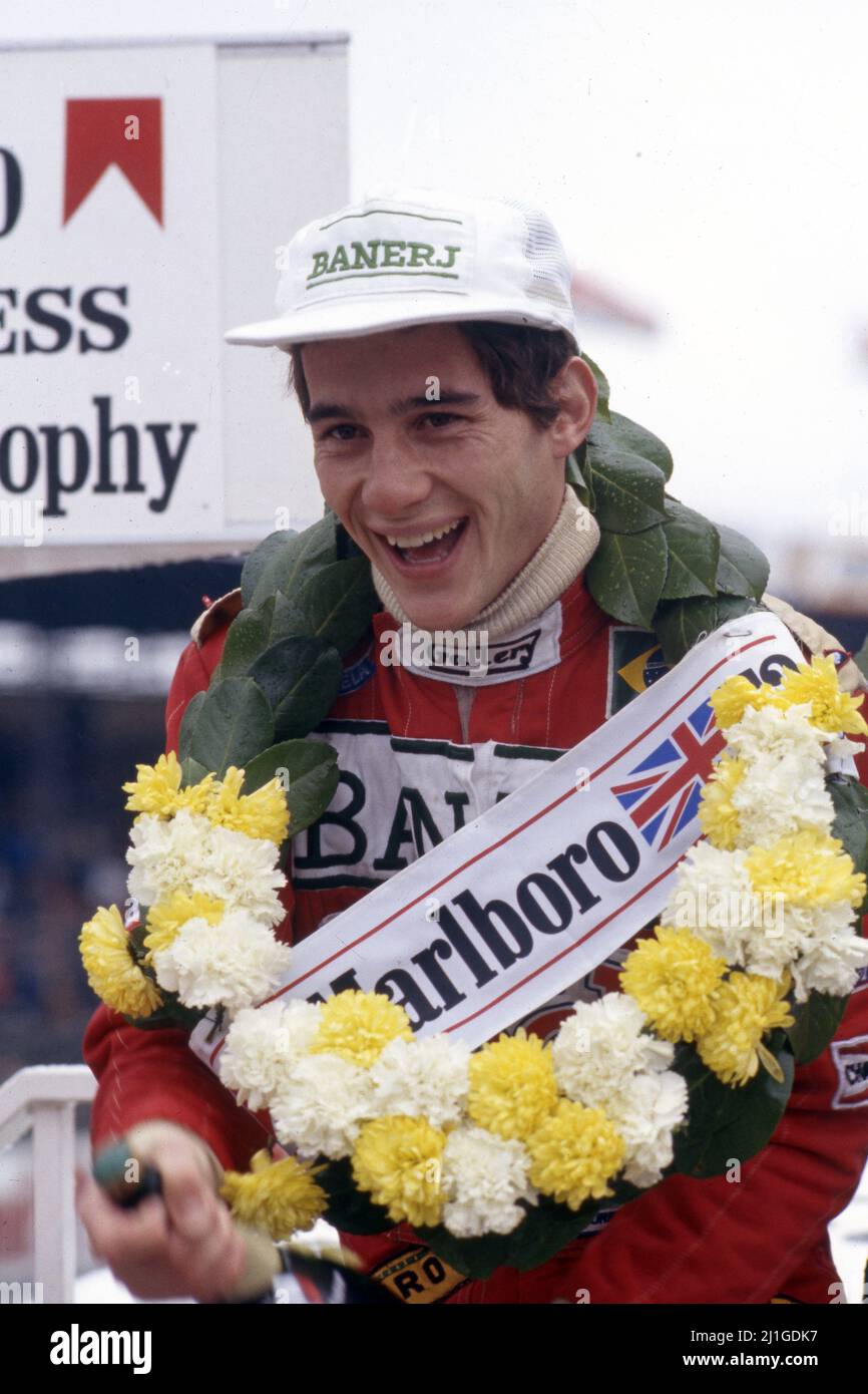 Ayrton Senna da Silva (BRA) Ralt Toyota celebrates podium Stock Photo ...