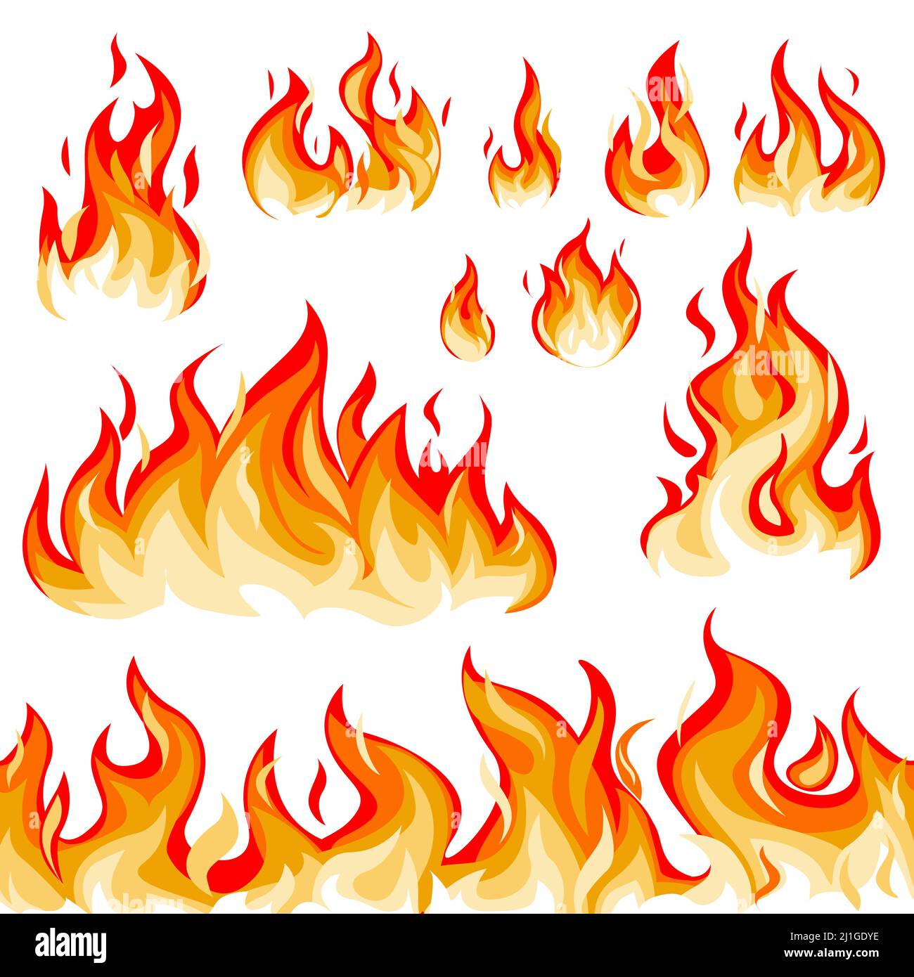 Flame flat vector illustration set. Fire, burning, blazing, texture ...
