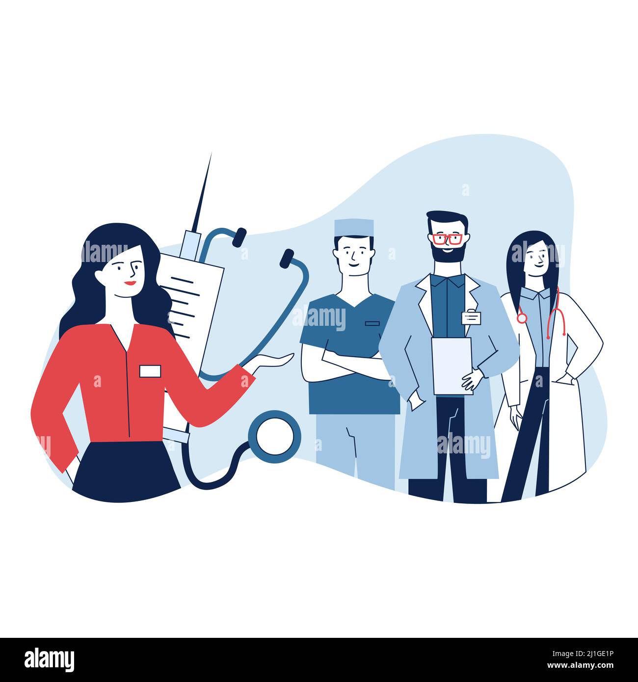 Female medical administrator and her team standing confidently. Medical ...