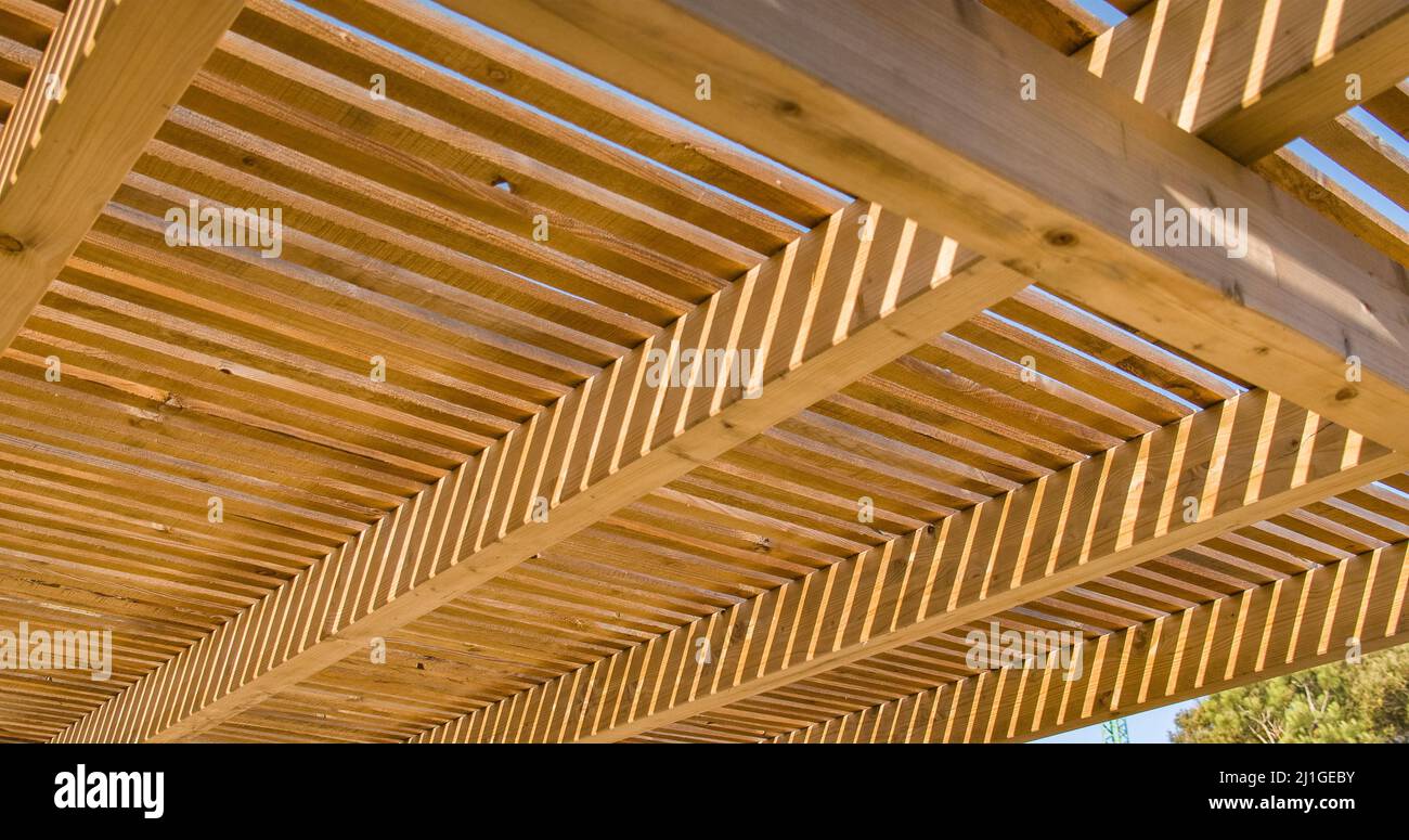 A wooden pattern banded roof Stock Photo - Alamy