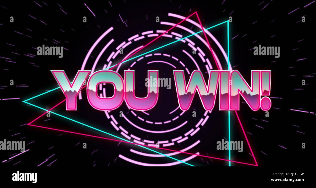 Image of you win pink metallic text over scope scanning Stock Photo - Alamy