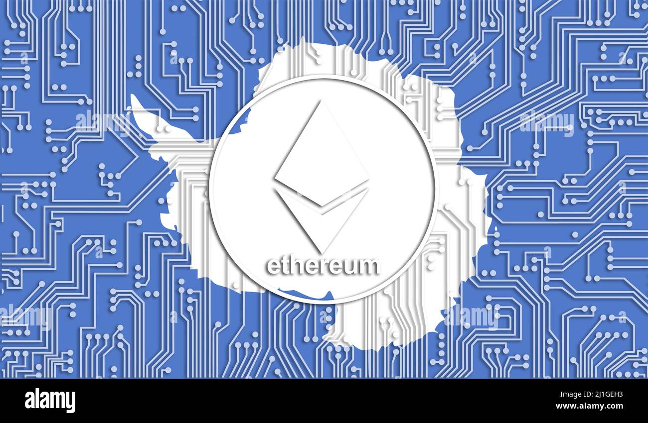 flag of Antarctica and ethereum coin, Integrated Circuit Board pattern. Ethereum Stock Growth ...