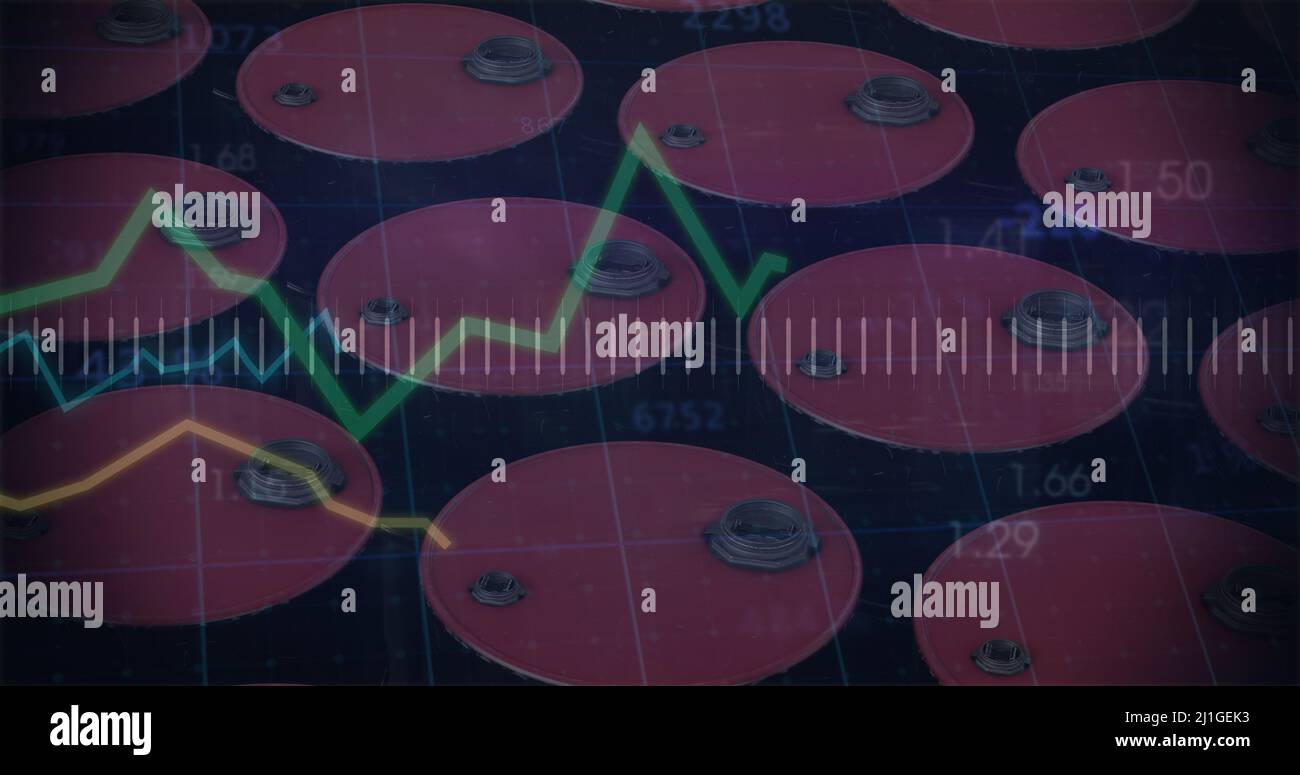Image of financial data and graphs over locks Stock Photo - Alamy