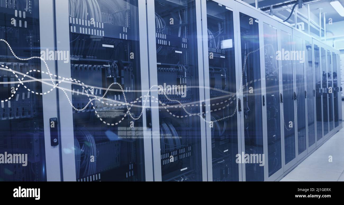 Image of shapes and data processing over server room Stock Photo - Alamy