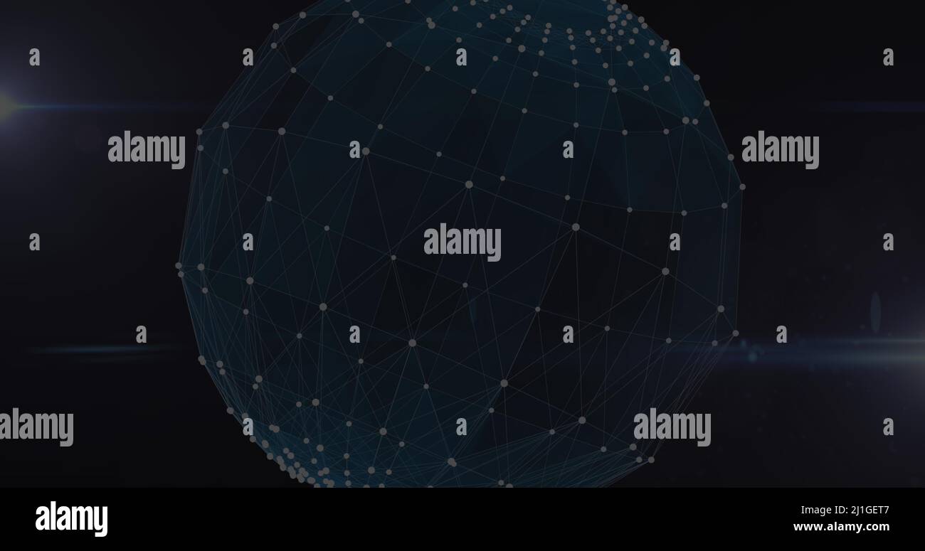 Image of digital data processing on screen over globe of connections ...