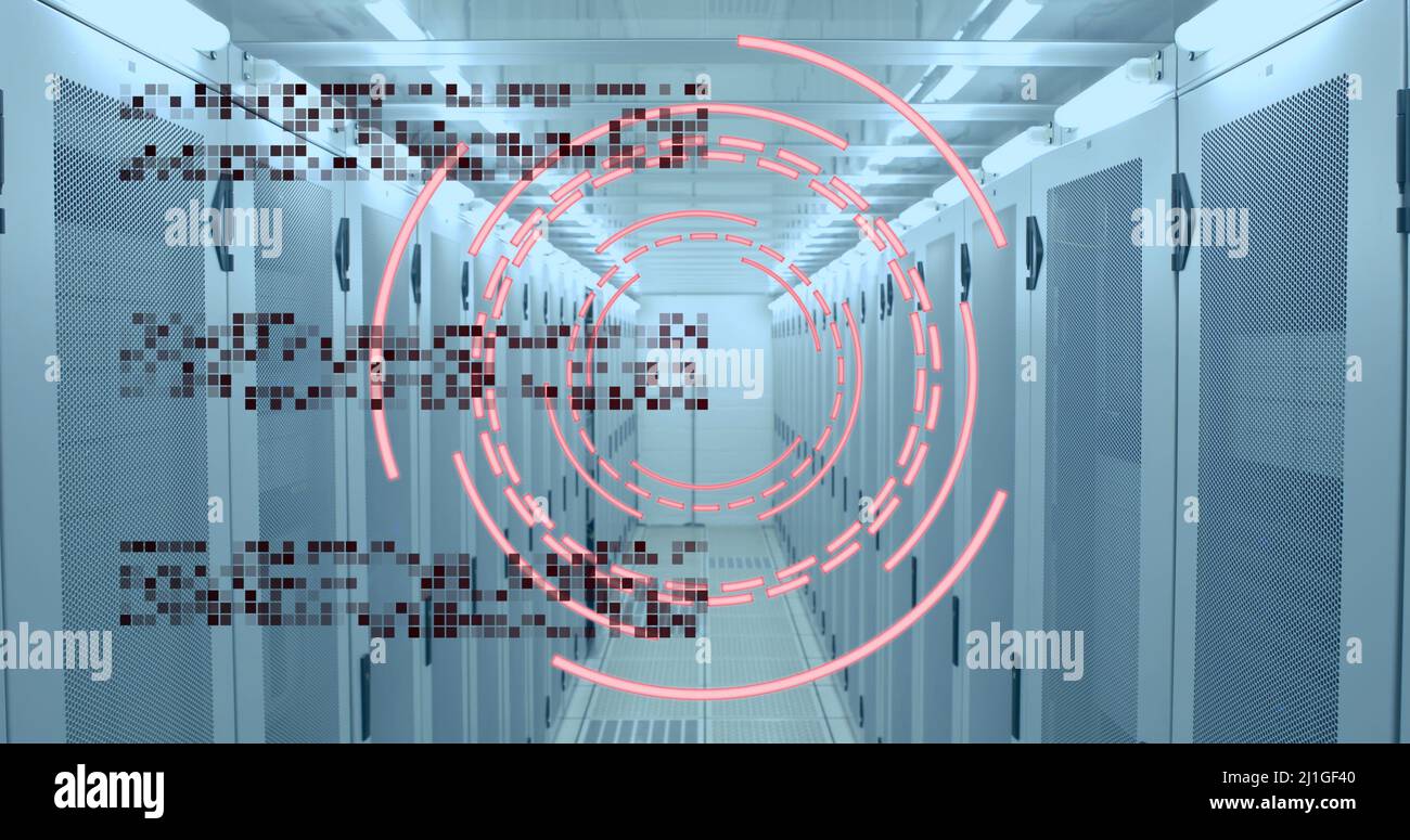 Image of data processing and scope scanning over server room Stock Photo - Alamy