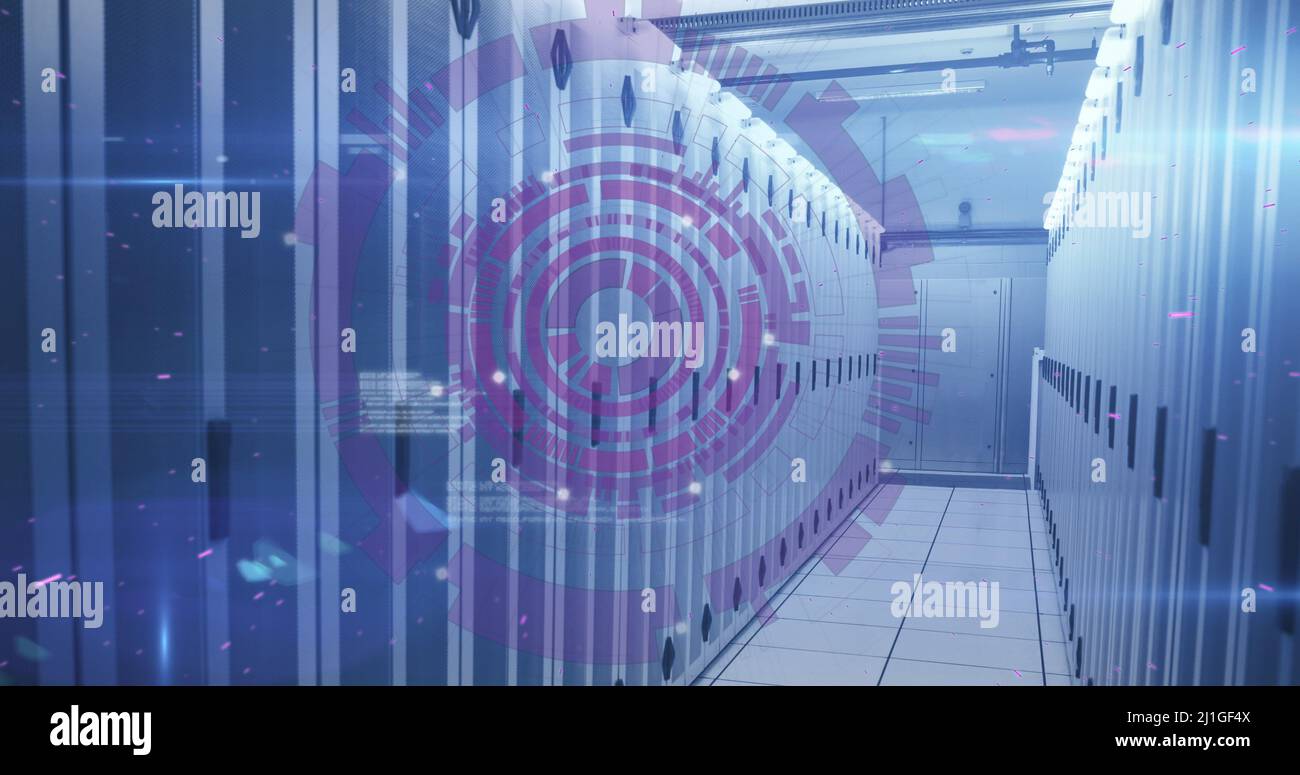Image of data processing and scope scanning over server room Stock Photo - Alamy