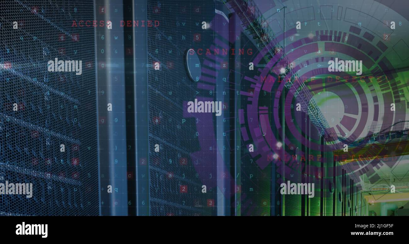 Image of data processing and scope scanning over server room Stock ...