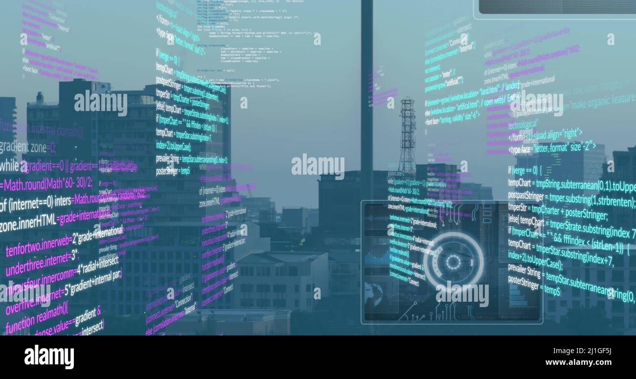 Image of data processing over cityscape Stock Photo - Alamy