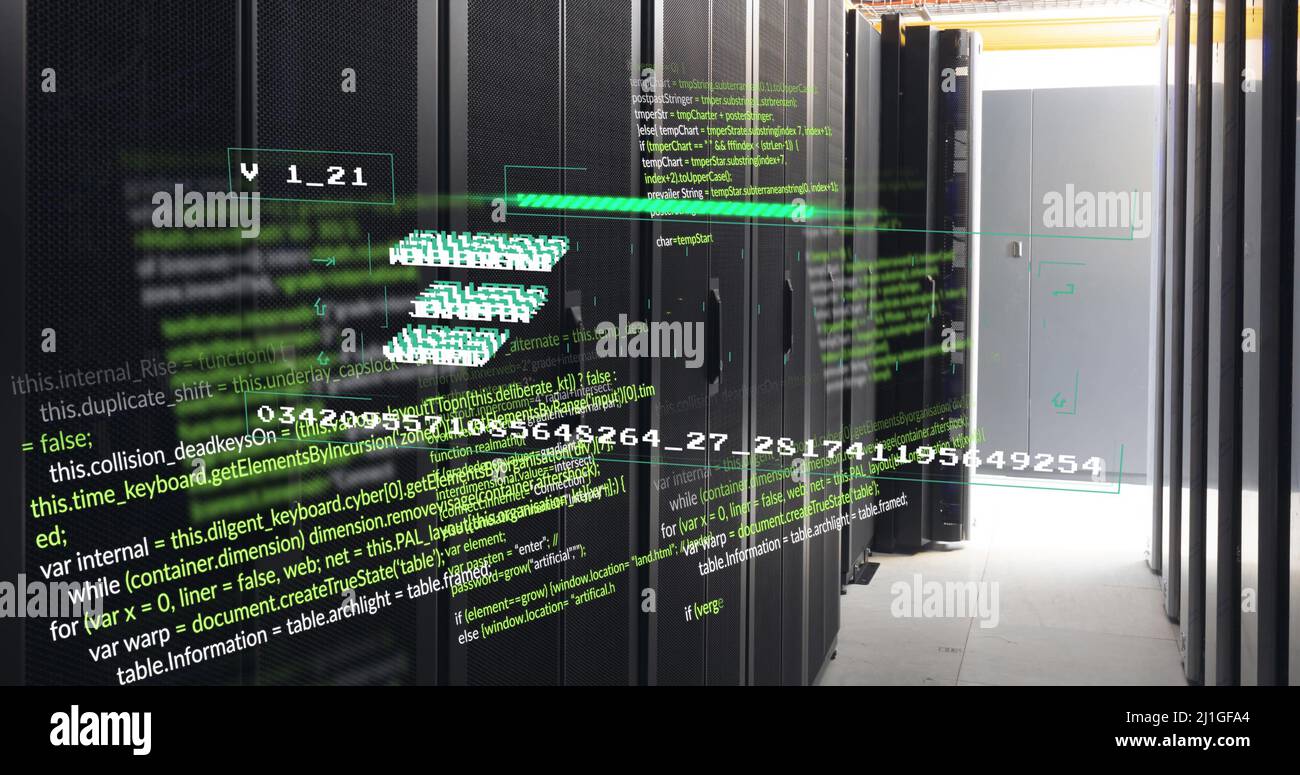Image of data processing and keyboard over server room Stock Photo - Alamy