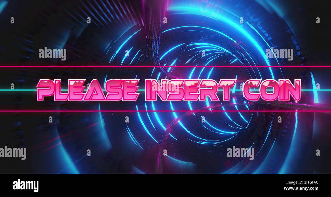 Image of please insert coin over tunnel made of lights moving fast ...