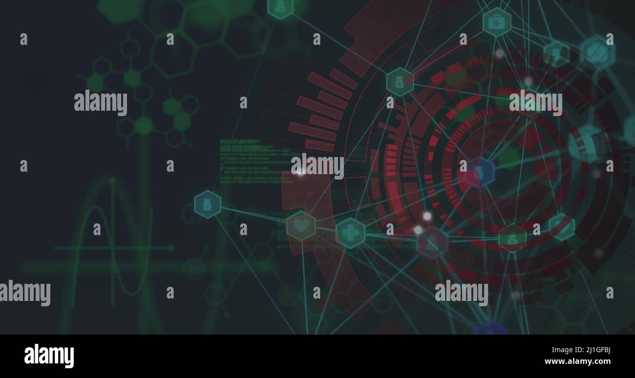 Image of scope scanning and data processing on black background Stock ...