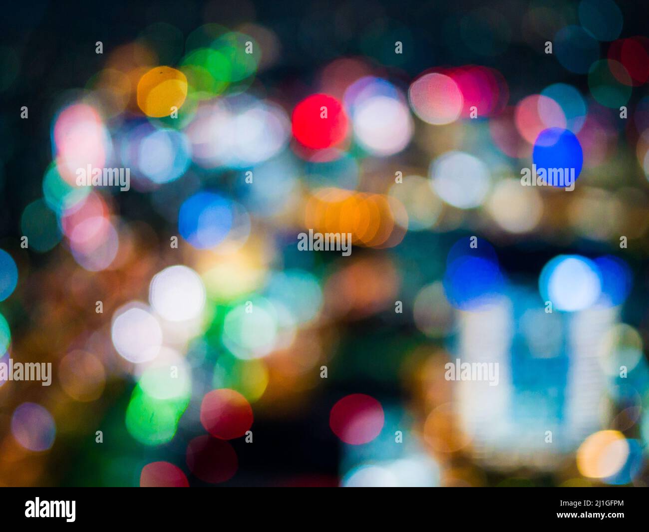 The blurred background of colorful urbanized city lights of Yokohama ...